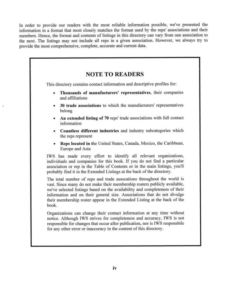 IWS-24 : The IWS International Directory of Manufacturers' Representatives